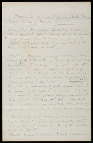 Memorandum of work performed - Public Grounds, March 1878 - Digital ...