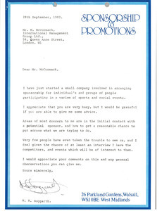 Letter from M. N. Hoggarth to Mark H. McCormack - Digital Commonwealth