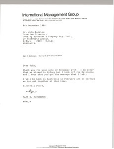 Letter from Mark H. McCormack to John Doorley - Digital Commonwealth