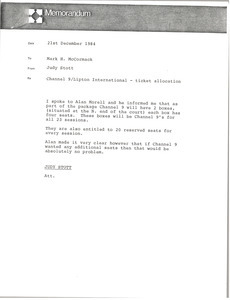 Memorandum from Judy Stott to Mark H. McCormack - Digital Commonwealth