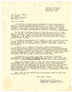 Letter from Oakley C. Johnson to W. E. B. Du Bois - Digital Commonwealth