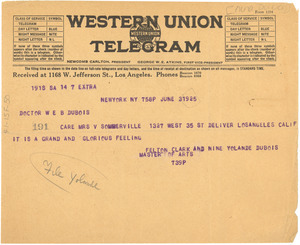 Telegram from Nina Du Bois and Felton Clark to W. E. B. Du Bois ...