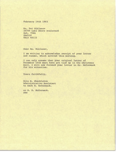 Letter from Rita M. Shackleton to Pat Miklusev - Digital Commonwealth