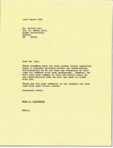 Letter from Mark H. McCormack to Kelley Dye - Digital Commonwealth