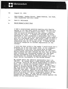Memorandum from Mark H. McCormack to Hans Kramer, Hughes Norton, James ...