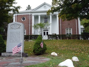 Monroe Public Library: exterior view of the front of the library ...