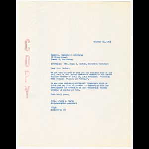 Copy of letter from Joyce J. Harby to Hazel C. Becker enclosing a full ...