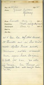 Tewksbury Almshouse Intake Record: Gilday, James - Digital Commonwealth