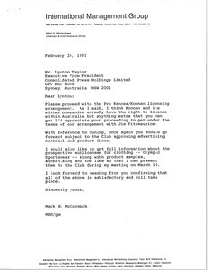 Letter from Mark H. McCormack to Lynton Taylor - Digital Commonwealth