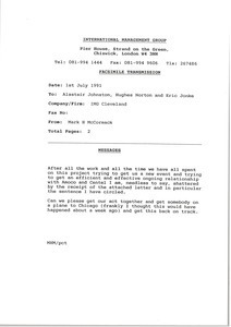 Fax from Mark H. McCormack to Alastair Johnston, Hughes Norton and Eric ...