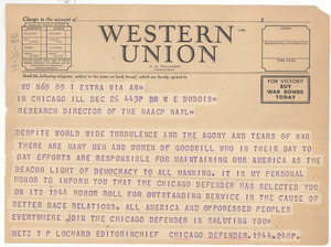 Telegram from Metz T. P. Lochard to W. E. B. Du Bois - Digital Commonwealth