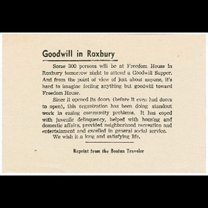 Reprint of newpaper article : Goodwill in Roxbury - Digital Commonwealth