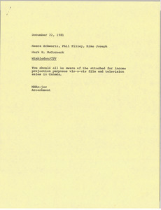 Memorandum from Mark H. McCormack to Maura Schwartz, Phil Pilley and ...