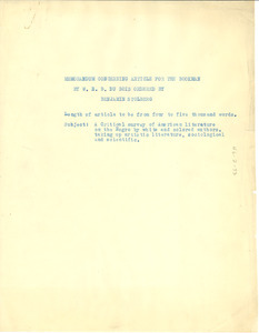 Memorandum concerning article for The Bookman by W. E. B. Du Bois ...