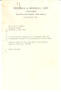 Letter from Russell & Russell, Inc. to W. E. B. Du Bois - Digital ...