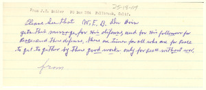 Letter from J. C. Snider to W. E. B. Du Bois - Digital Commonwealth