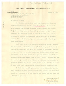 Letter from United States Library of Congress to W. E. B. Du Bois ...