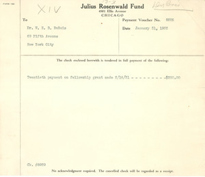 Payment voucher from Julius Rosenwald Fund to W. E. B. Du Bois ...