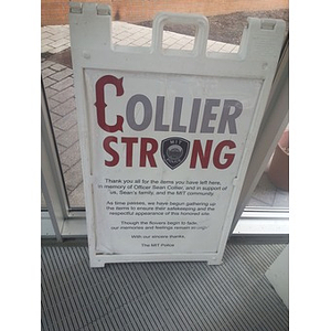 "Collier Strong" sign posted by MIT Police on campus - Digital Commonwealth