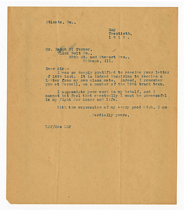 Letter from Leo and Lucille Frank to Mr. Ralph C. Turner, May 20, 1915 ...
