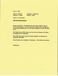 Memorandum from Mark H. McCormack to John B. Titcomb, Eugene A. Sutter ...