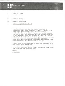 Memorandum from Mark H. McCormack to Barbara Perry - Digital Commonwealth