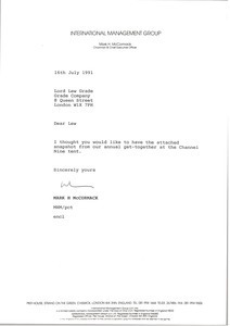 Letter from Mark H. McCormack to Lord Lew Grade - Digital Commonwealth