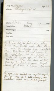 Tewksbury Almshouse Intake Record: Friel, Bridget - Digital Commonwealth