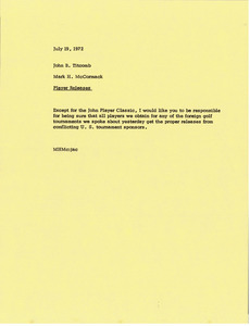 Memorandum from Mark H. McCormack to John B. Titcomb - Digital Commonwealth