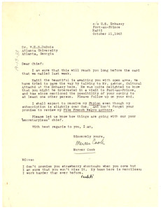 Letter from Mercer Cook to W. E. B. Du Bois - Digital Commonwealth