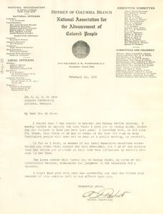 Letter from NAACP District of Columbia Branch to W. E. B. Du Bois ...
