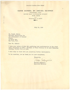 Letter from Rand School of Social Science to W. E. B. Du Bois - Digital ...