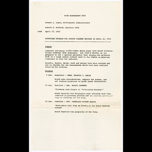 Memorandum from Robert F. Rowland to Edward J. Logue suggested program ...