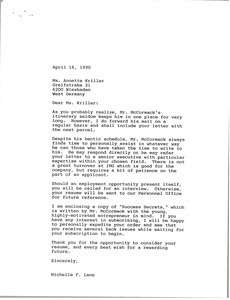 Letter from Michelle Lane to Annette Kriller - Digital Commonwealth