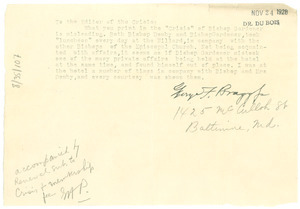 Letter from George F. Bragg to Editor of the Crisis - Digital Commonwealth