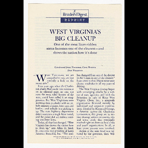 Reprint of Reader's Digest article, West Virginia's big cleanup ...