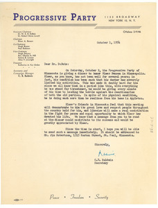 Letter from Progressive Party to W. E. B. Du Bois - Digital Commonwealth
