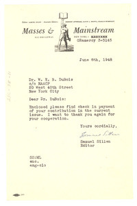 Letter from Masses and Mainstream to W. E. B. Du Bois - Digital ...
