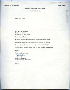Letter from Morgan State College to W. E. B. Du Bois - Digital Commonwealth