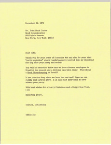 Letter from Mark H. McCormack to John Mack Carter - Digital Commonwealth