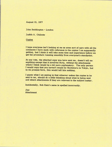 Memorandum from Judy A. Chilcote to John Beddington - Digital Commonwealth
