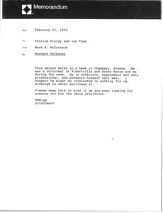 Memorandum from Mark H. McCormack to Patrick Proisy and Ian Todd ...