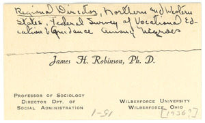 Business card of James H. Robinson - Digital Commonwealth