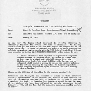 Memorandum from Deputy Superintendent Robert S. Peterkin to Boston ...