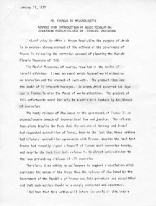 Remarks upon introduction of house resolution condemning French release ...