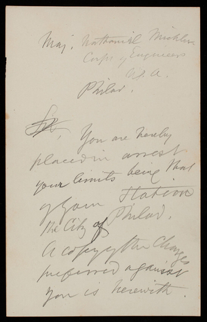 Thomas Lincoln Casey to Major Nathaniel Michler, undated [June 1876 ...