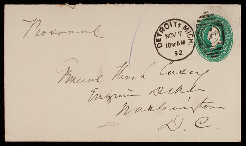 Envelope to Thomas Lincoln Casey, November 7, 1892 - Digital Commonwealth