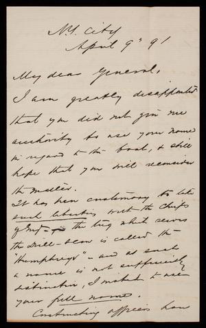 [George Lewis Gillespie Jr.] to Thomas Lincoln Casey, April 9, 1891 ...
