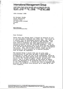 Letter from Mark H. McCormack to Michael Grade - Digital Commonwealth