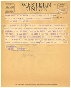 Telegram from Soviet Peace Committee to W. E. B. Du Bois - Digital ...